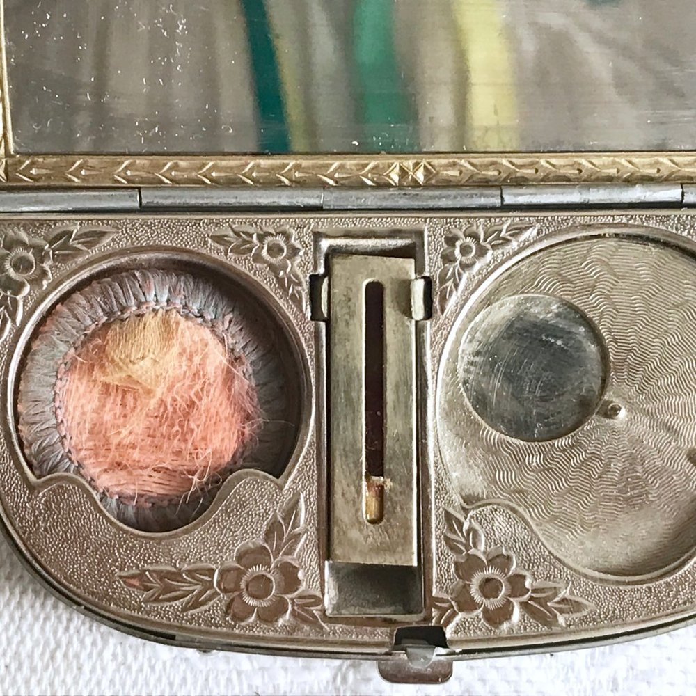 1920s Guilloche Enamel Silver Tone Compact - Gem